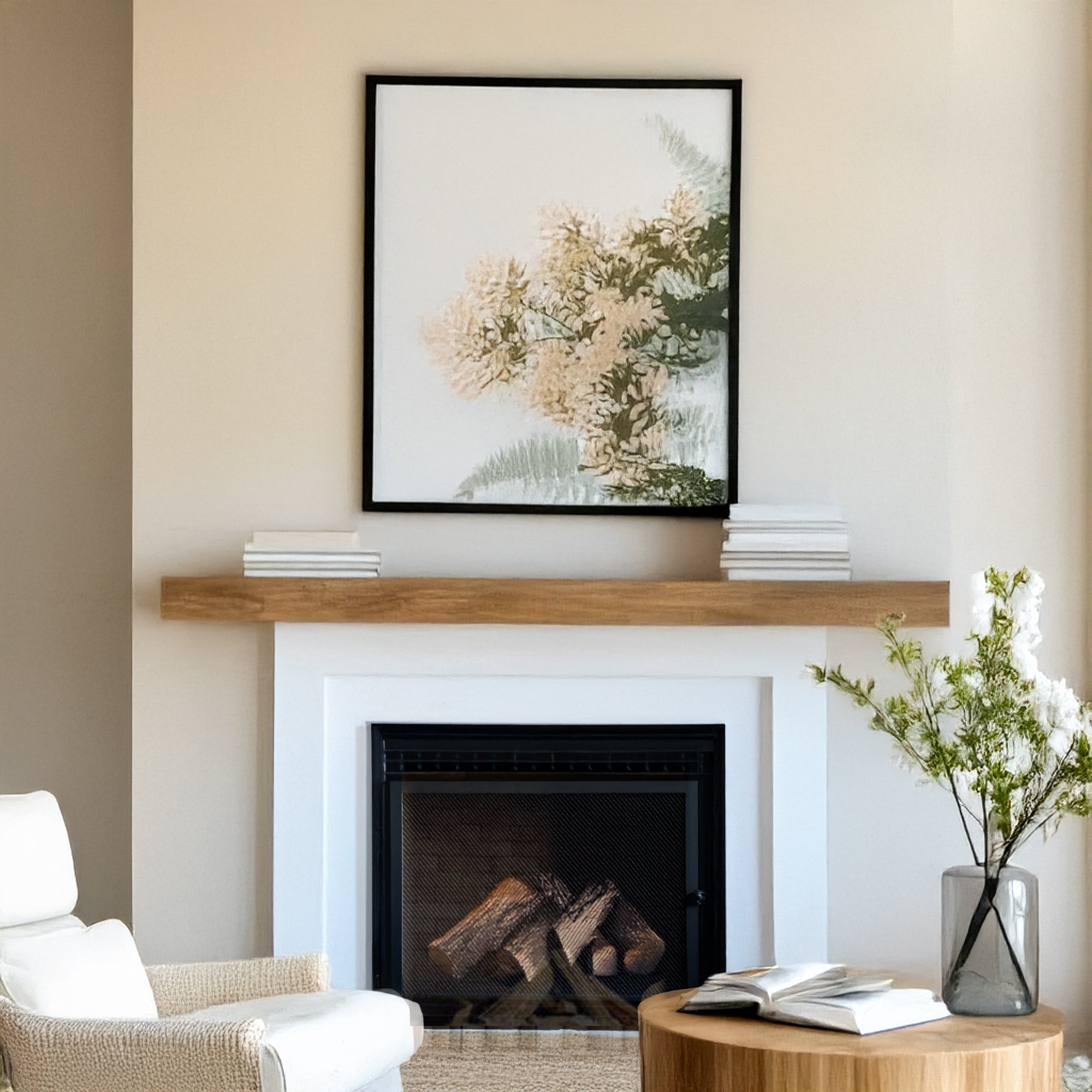 Handcrafted White Oak Solid Box Beam Fireplace Mantel – Material Reserve